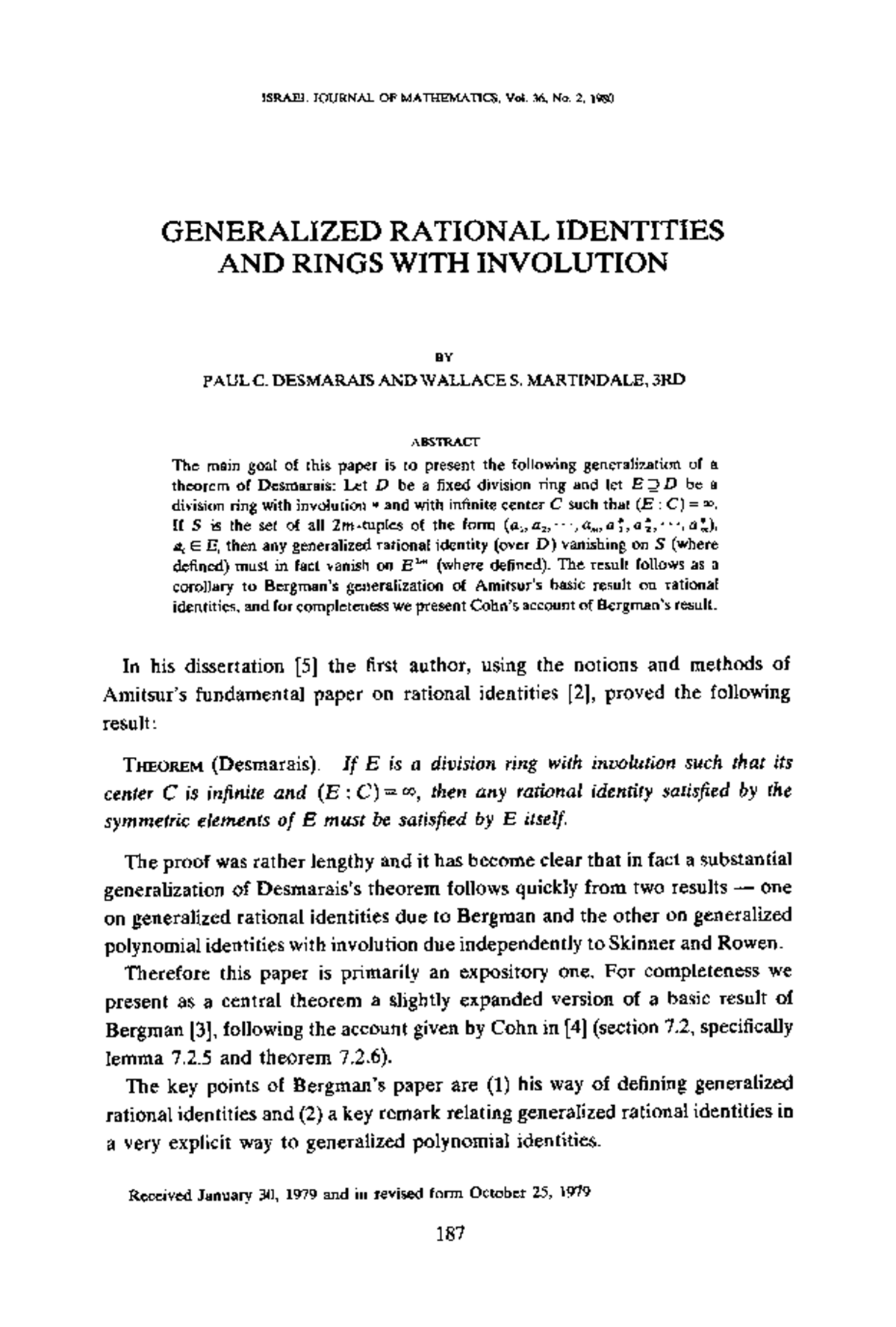 Desmarais theorem - ............ - ISRAEL JOURNAL OF MATHEMATICS,Vol ...