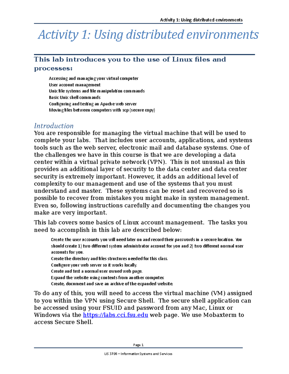 Activity 1 - This lab introduces you to the use of Linux files and ...