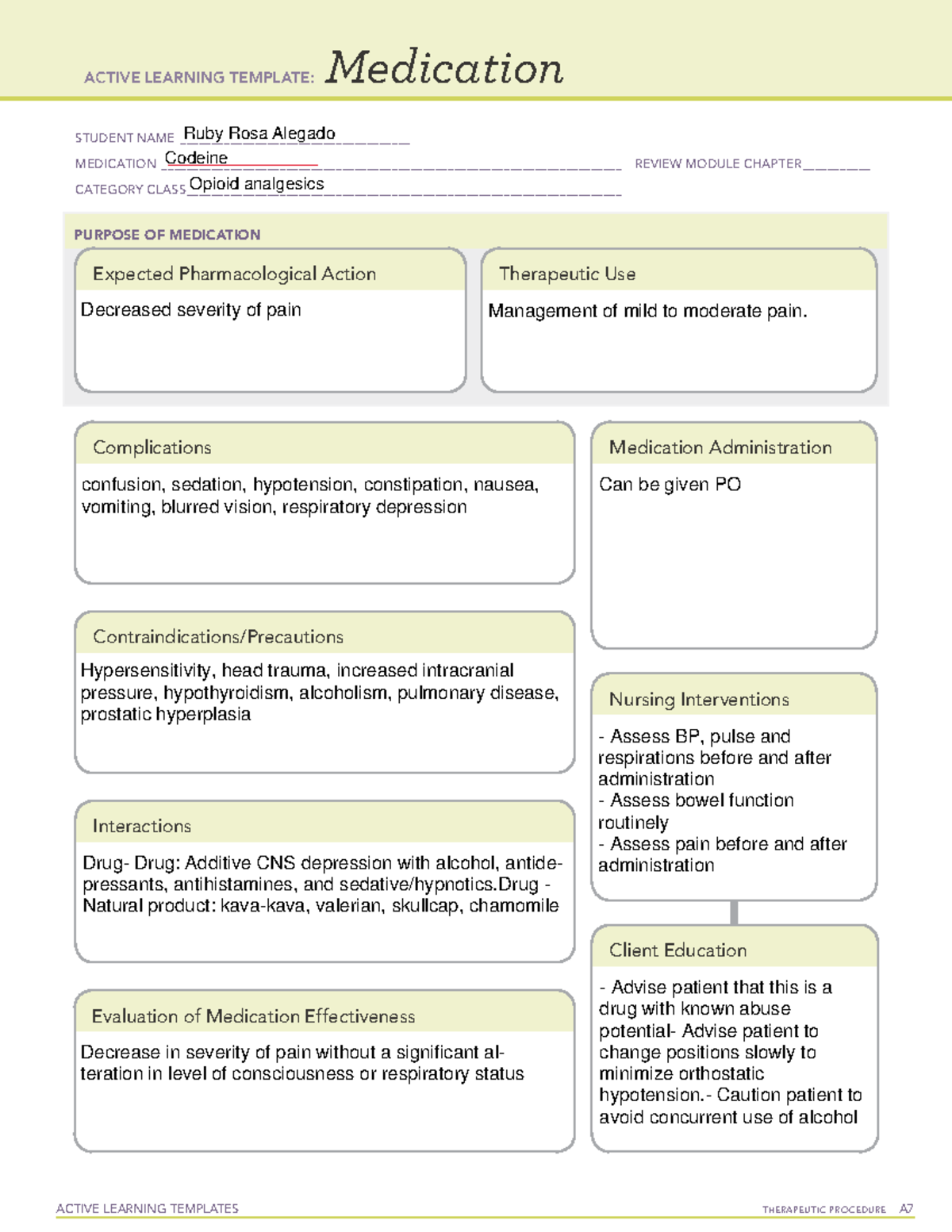 Codeine - medication template - ACTIVE LEARNING TEMPLATES TherapeuTic ...