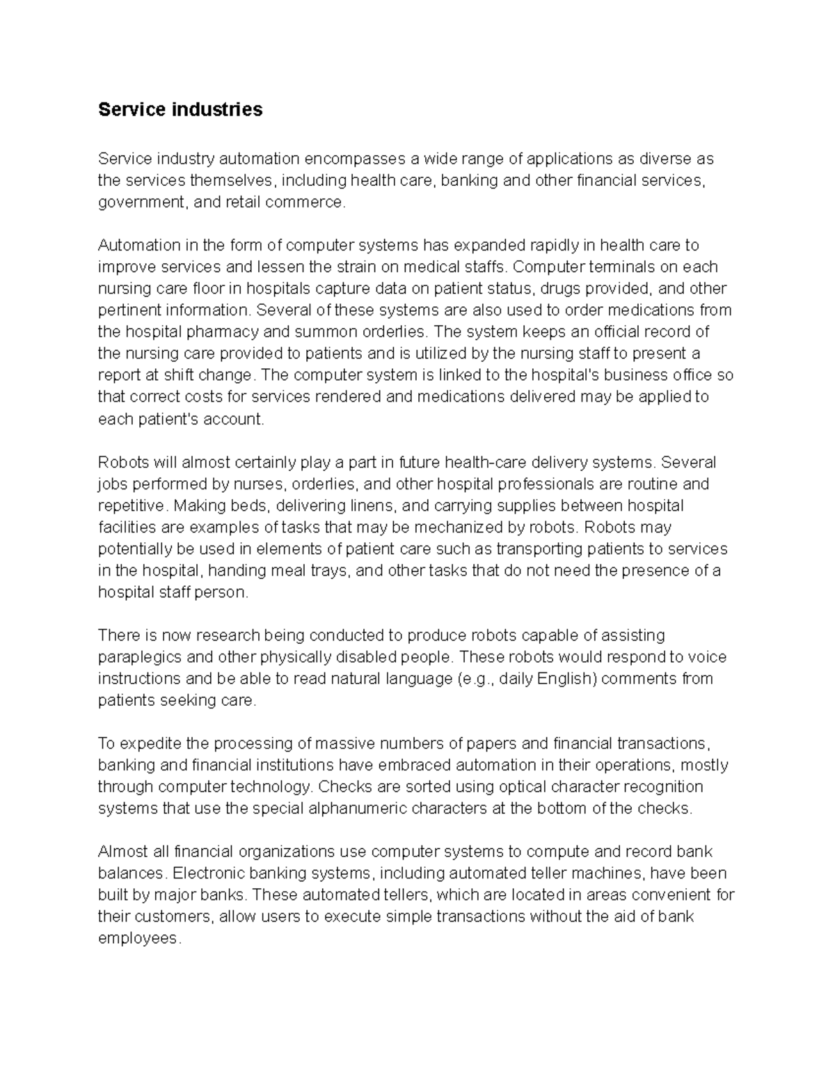 Service industries (Automation) - Service industries Service industry ...