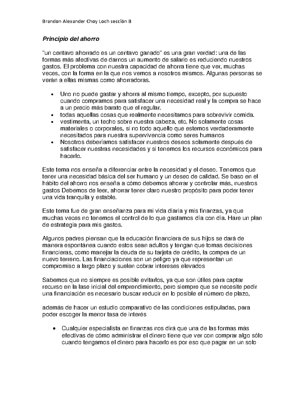 Principio del ahorro - Brandon Alexander Choy Loch sección B Principio ...