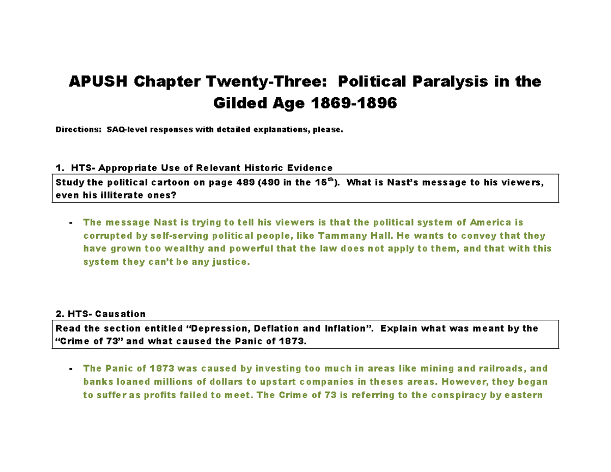 Amended Apush Chapter 23 Study Guide - APUSH Chapter Twenty-Three ...