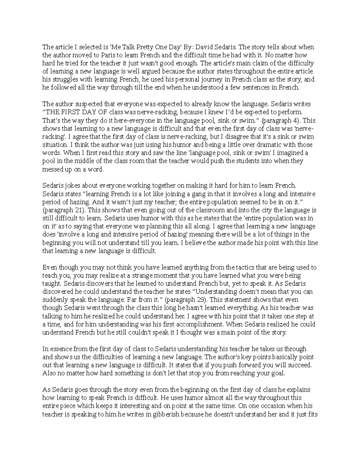 Week 7 Revision Process - The article I selected is 'Me Talk Pretty One ...