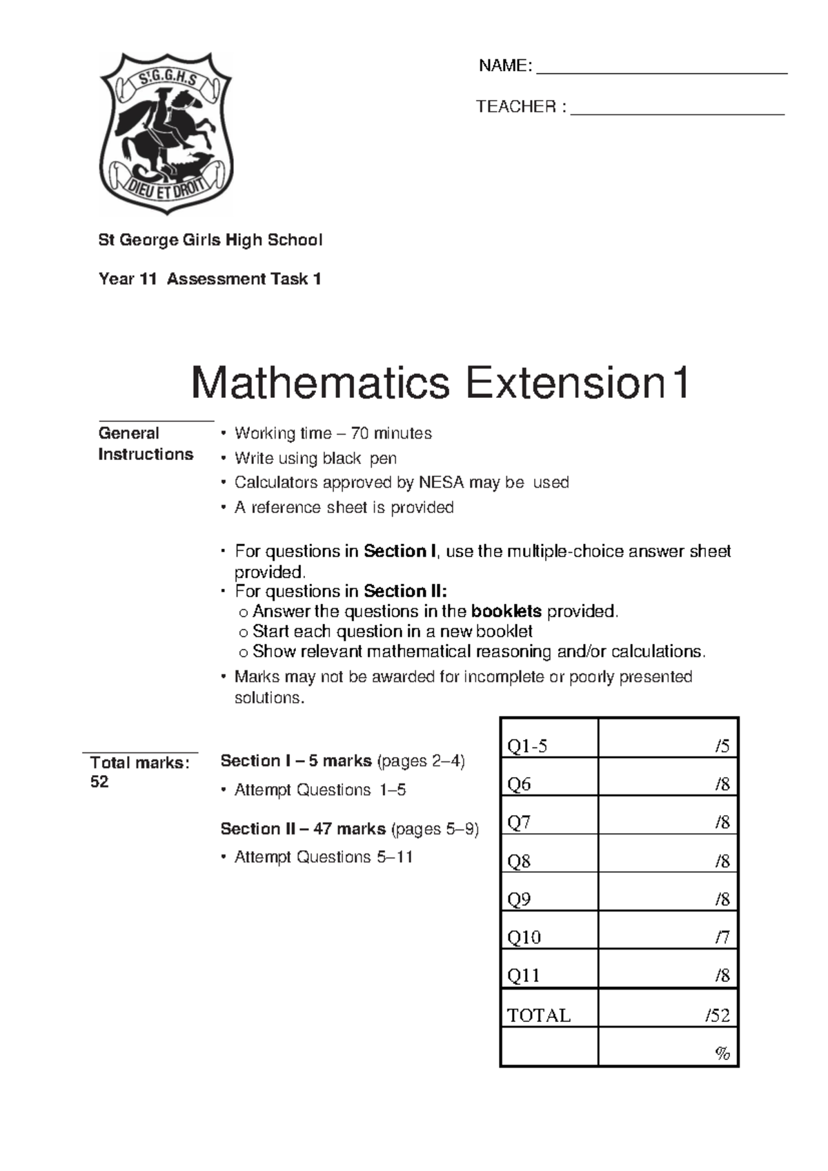 Yr11 Ext1 Ass1 2020 - SGGHS Yr11 Ext1 Ass1 2020 - NAME ...