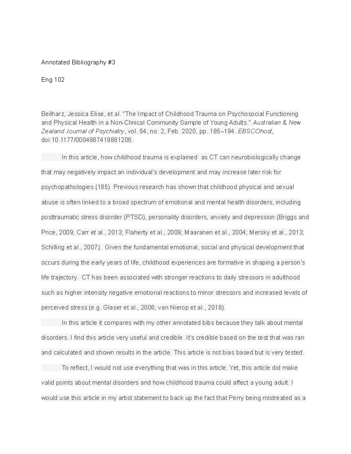 Annotated 3 - assignments for class - Annotated Bibliography # Eng 102 ...