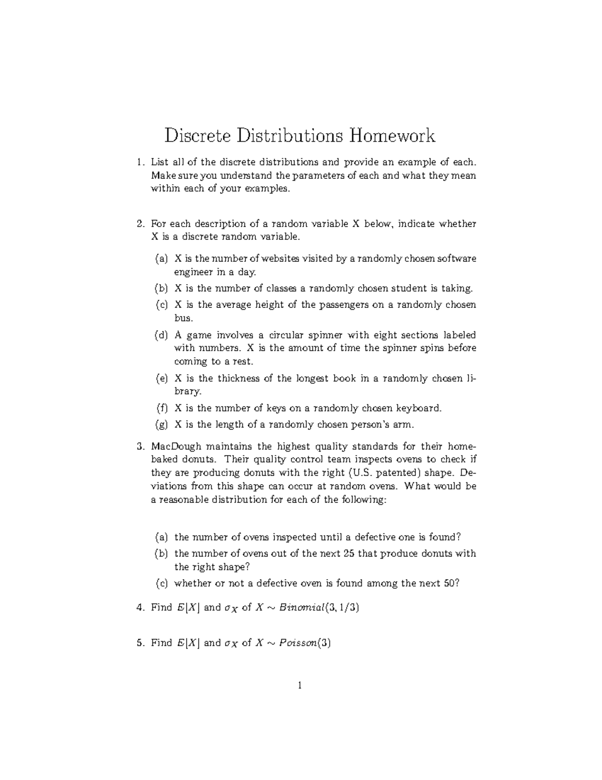 HW Discrete Distributions - Discrete Distributions Homework List all of ...