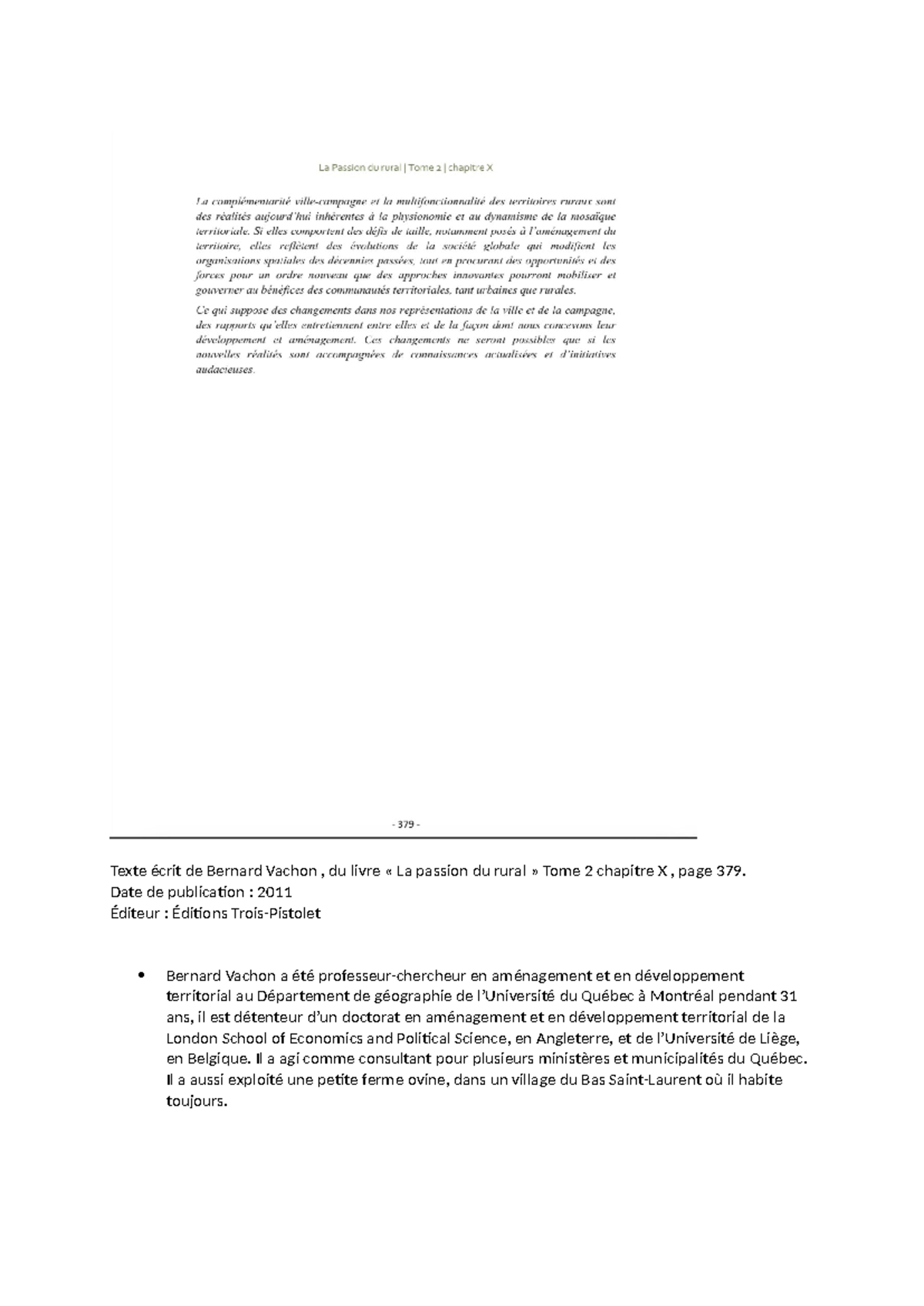 Villes et campagnes - Texte écrit de Bernard Vachon , du livre « La ...