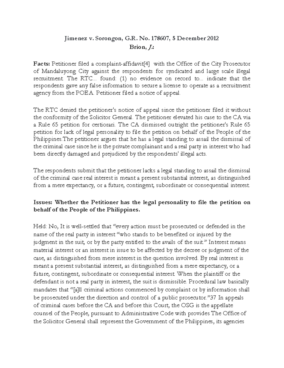 Jimenez v. Sorongon, G.R. No. 178607 - Jimenez v. Sorongon, G. No ...