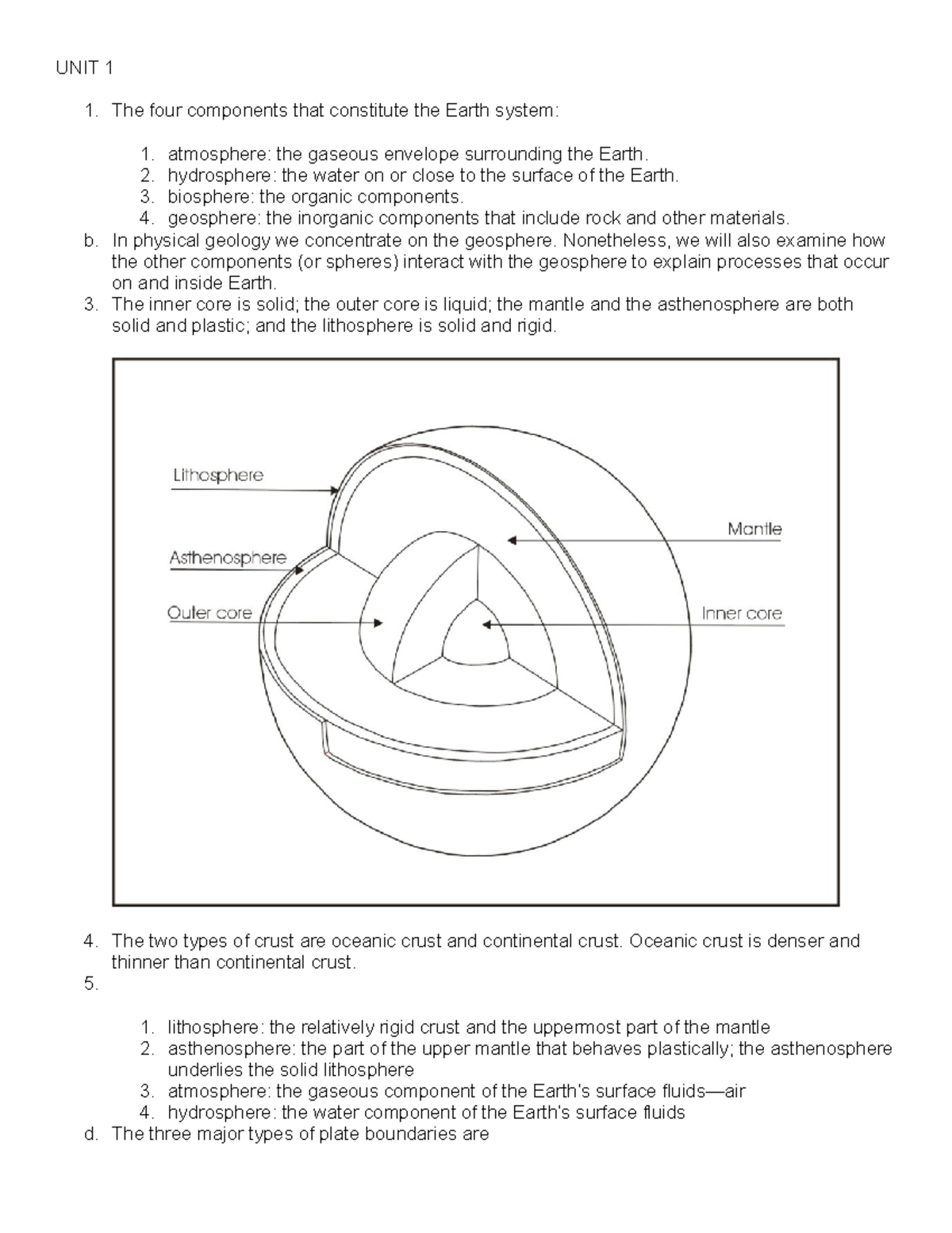 GEOL 200 unit 1 exercises and answer key - UNIT 1 The four components ...