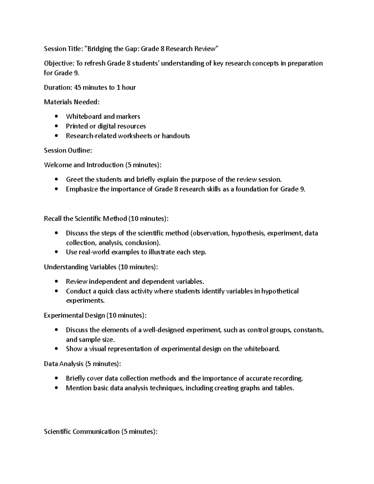 Week - 2 Review - NONE - Session Title: "Bridging the Gap: Grade 8 ...