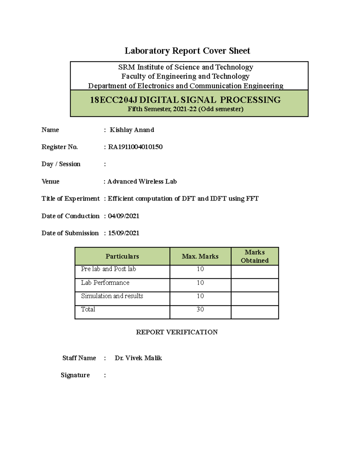 150 DSP EXP 6 - Digital Signal Processing Practical notes - Laboratory ...