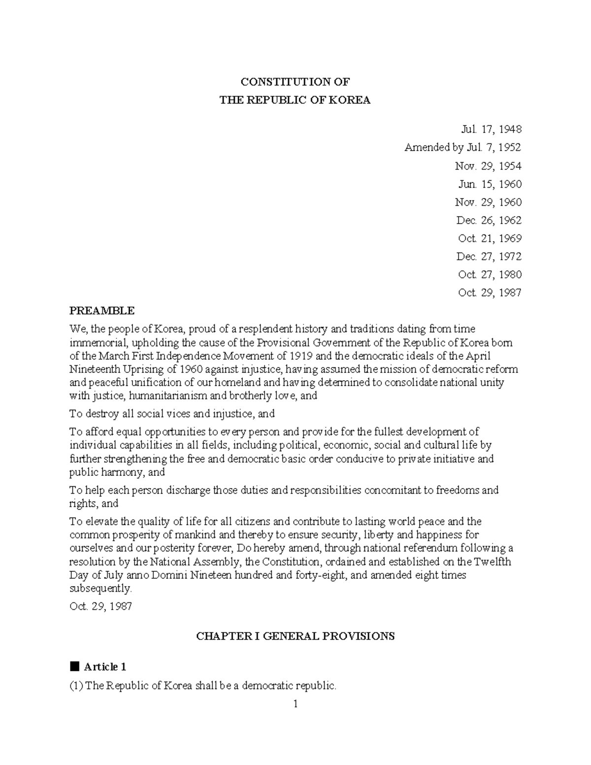 Republic of Korea Constitution 1987 EN - CONSTITUTION OF THE REPUBLIC ...