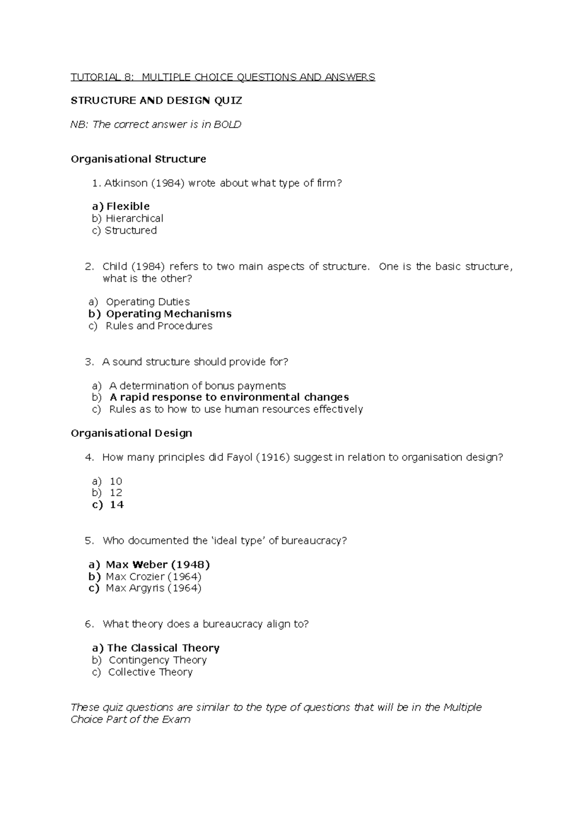8 Multiple Choice Quiz Structure Questions with answers-1 - TUTORIAL 8 ...