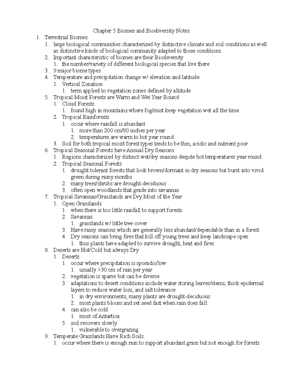 Chapter 5 Biomes and Biodiversity Notes - Terrestrial Biomes 1. large ...