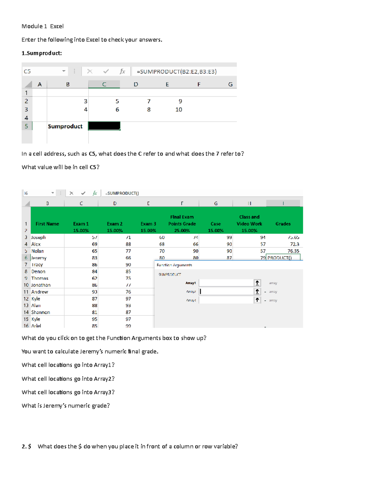 Excel notes - deez nuts - Module 1 Excel Enter the following into Excel ...