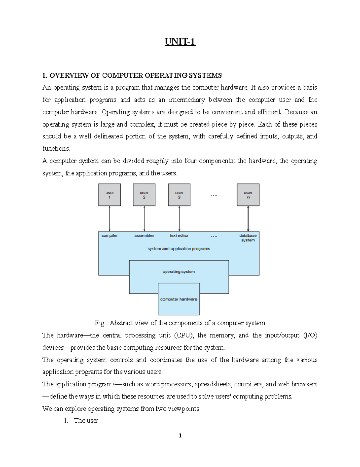 Unit-1 material for jntuk students- Operating Systems - Vignan's - Studocu