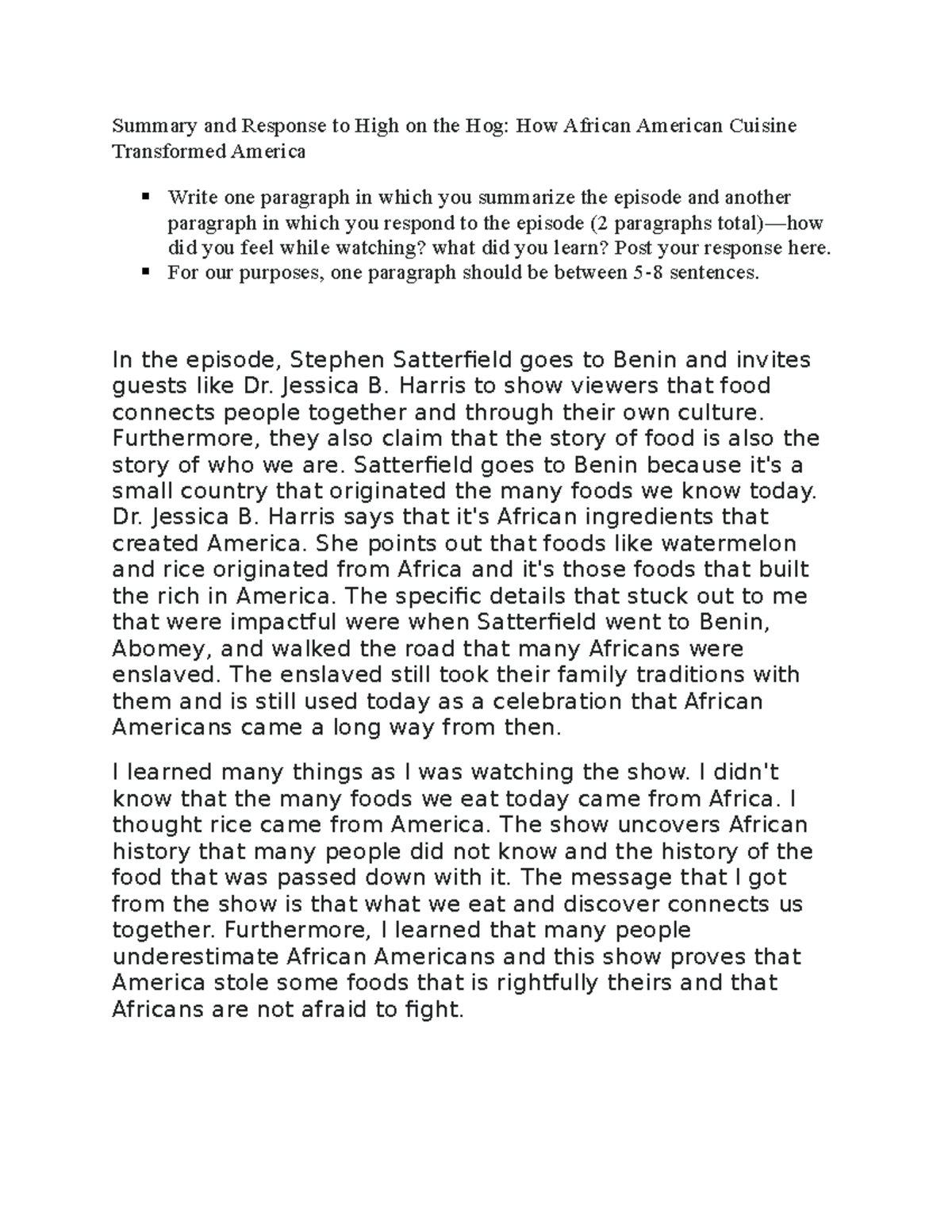 Com and rhetoric questions 22 - Summary and Response to High on the Hog ...
