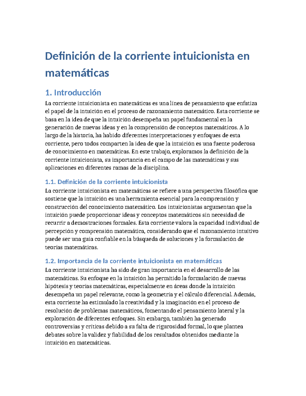 Definición de la corriente intuicionista en matemáticas - Introducción ...