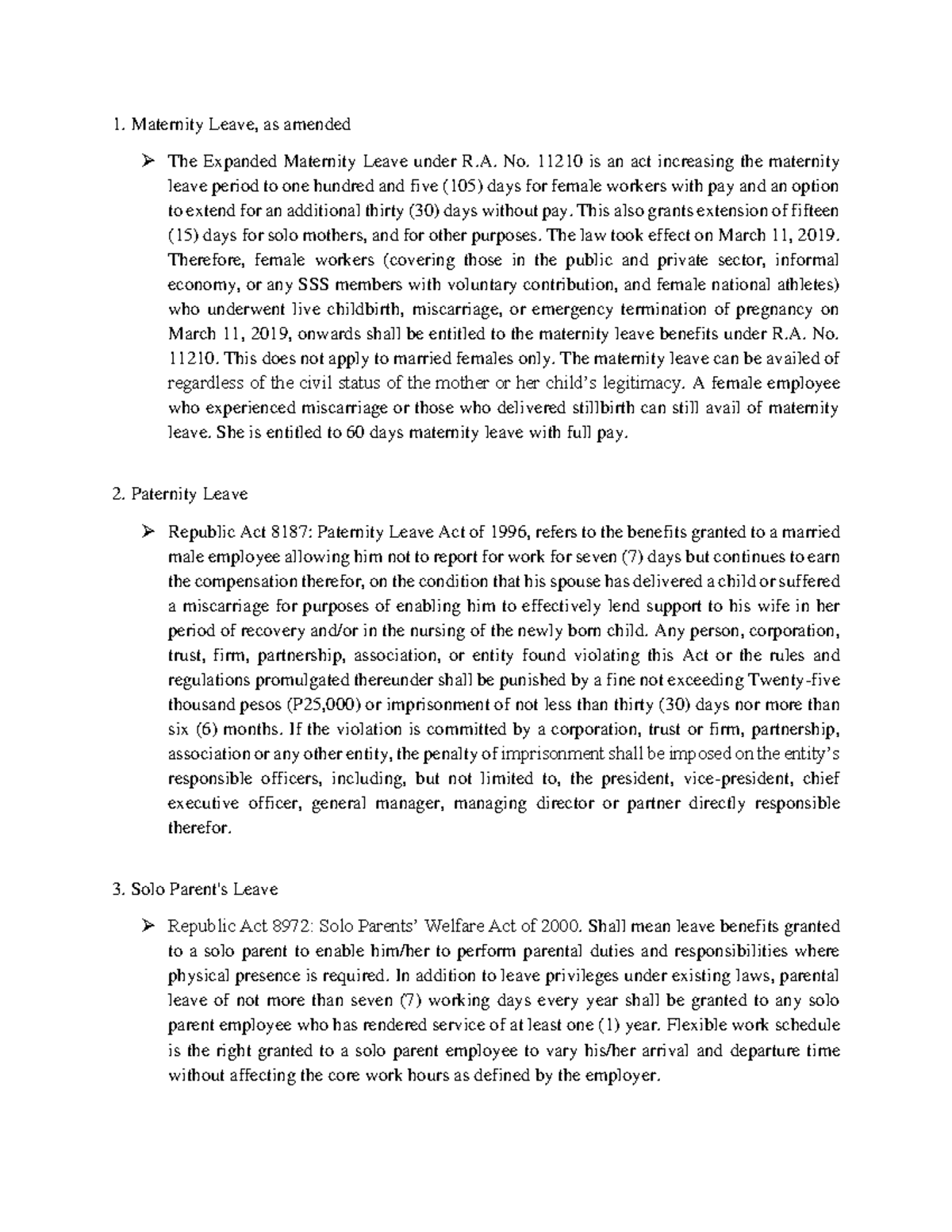 Class work II - Activity and Reviewer - Maternity Leave, as amended The Expanded Maternity Leave ...