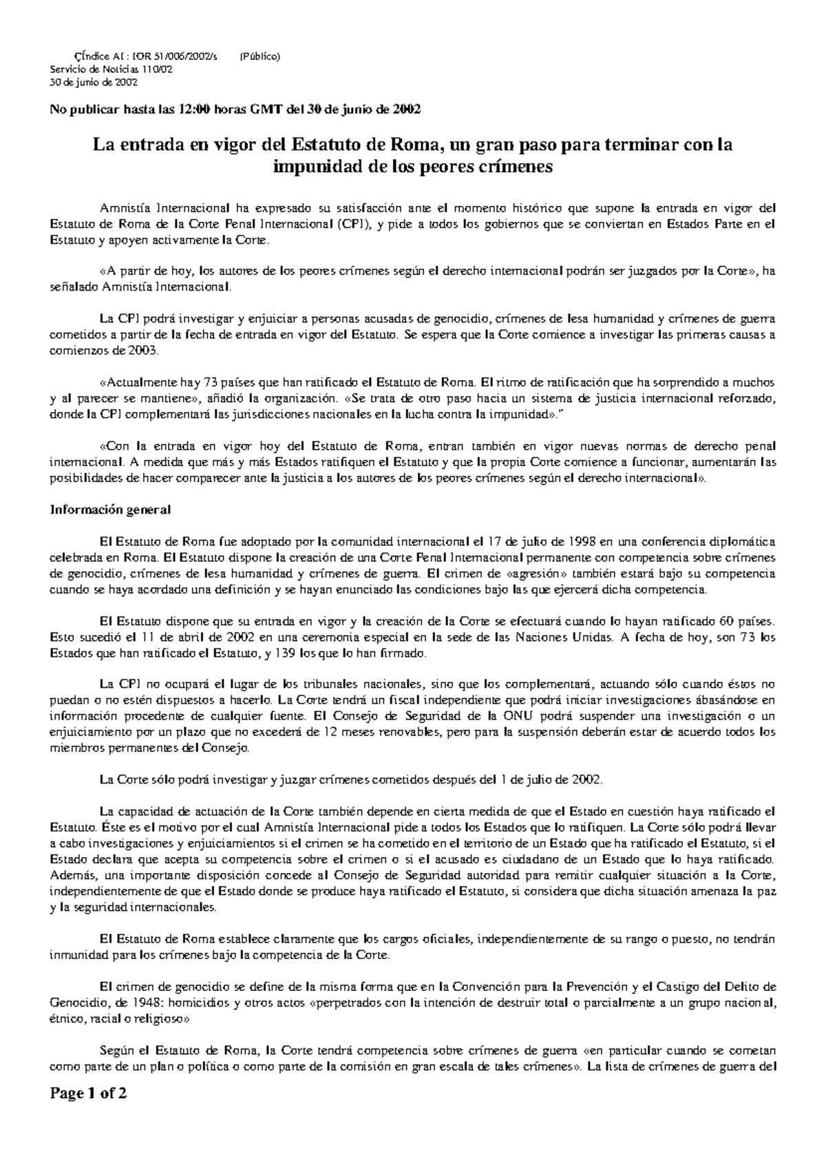 Statuto 60 Paises - DERECHO - Page 1 of 2 ÇÍndice AI : IOR 51/006/2002 ...