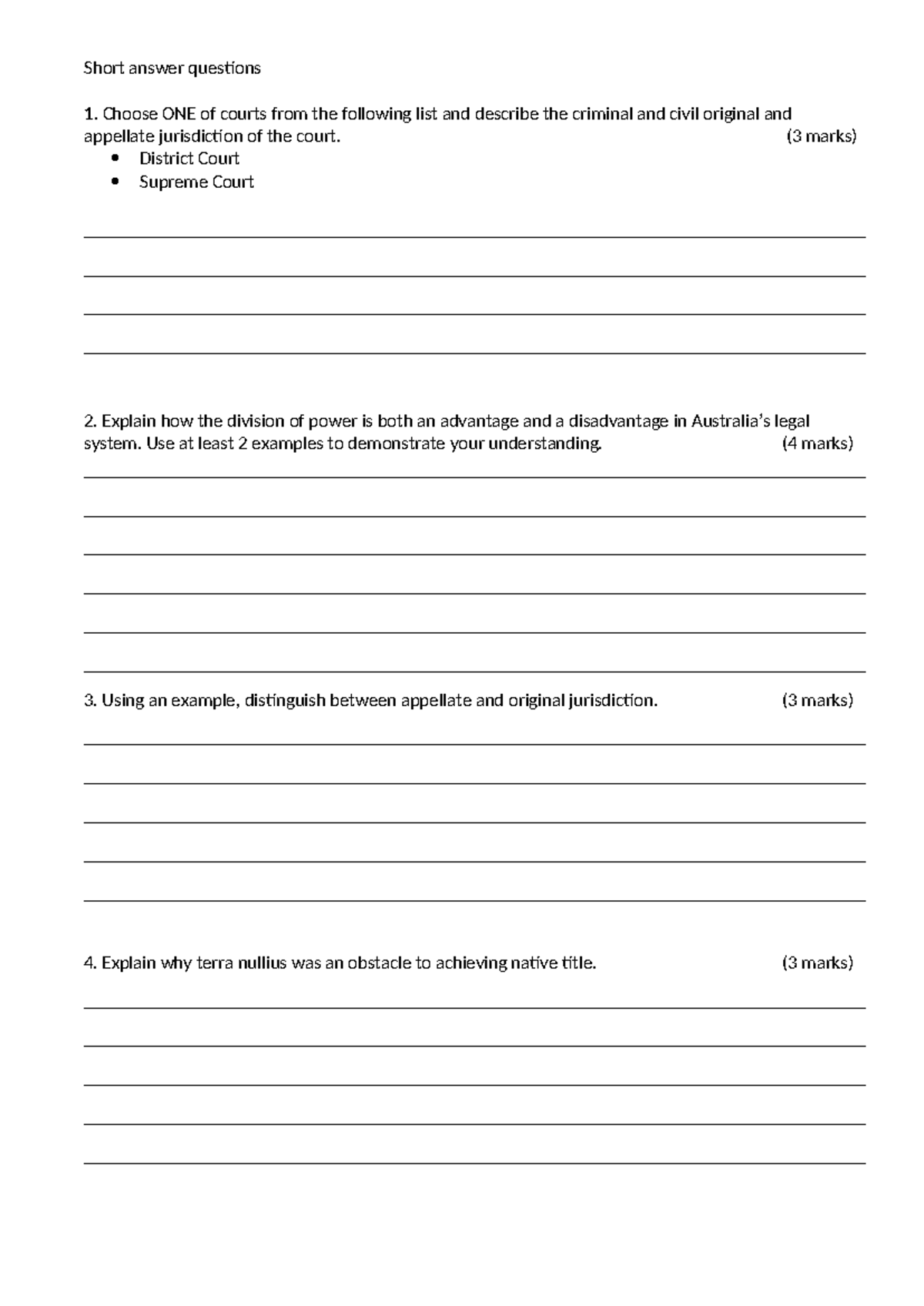 Short answer questions task 1 legal - Short answer questions Choose ONE ...