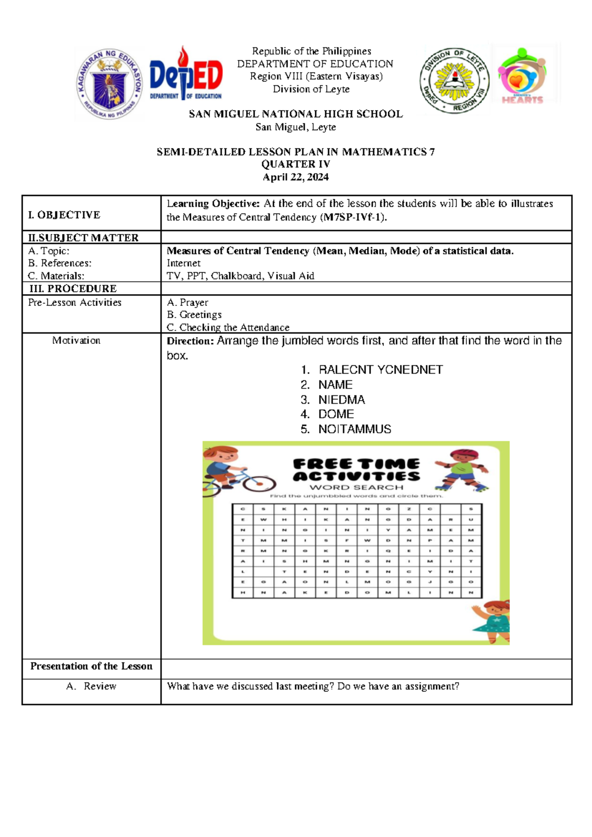 Lesson Plan 2 - THANK YOU - Republic of the Philippines DEPARTMENT OF ...