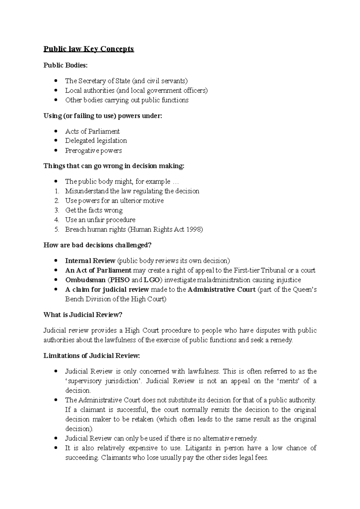 Public Law Key concepts - Public law Key Concepts Public Bodies: The ...