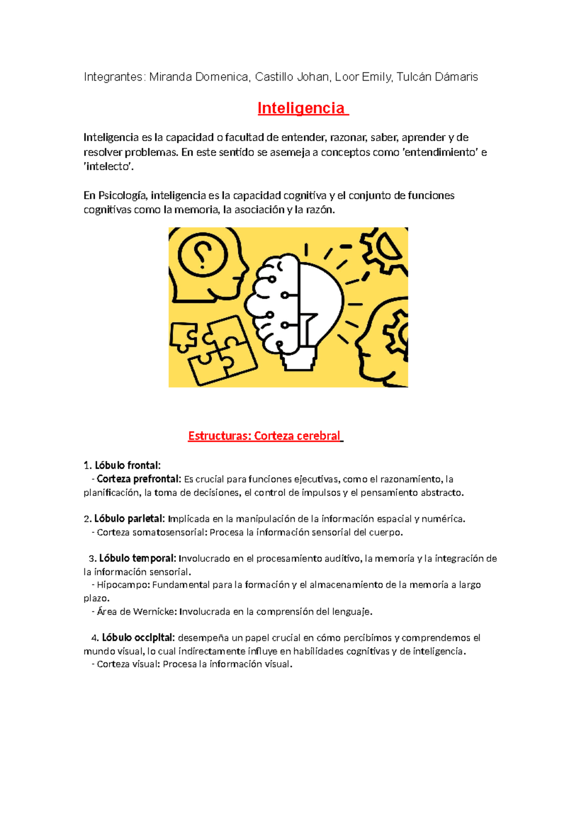 Inteligencia - asfdasd - Integrantes: Miranda Domenica, Castillo Johan ...