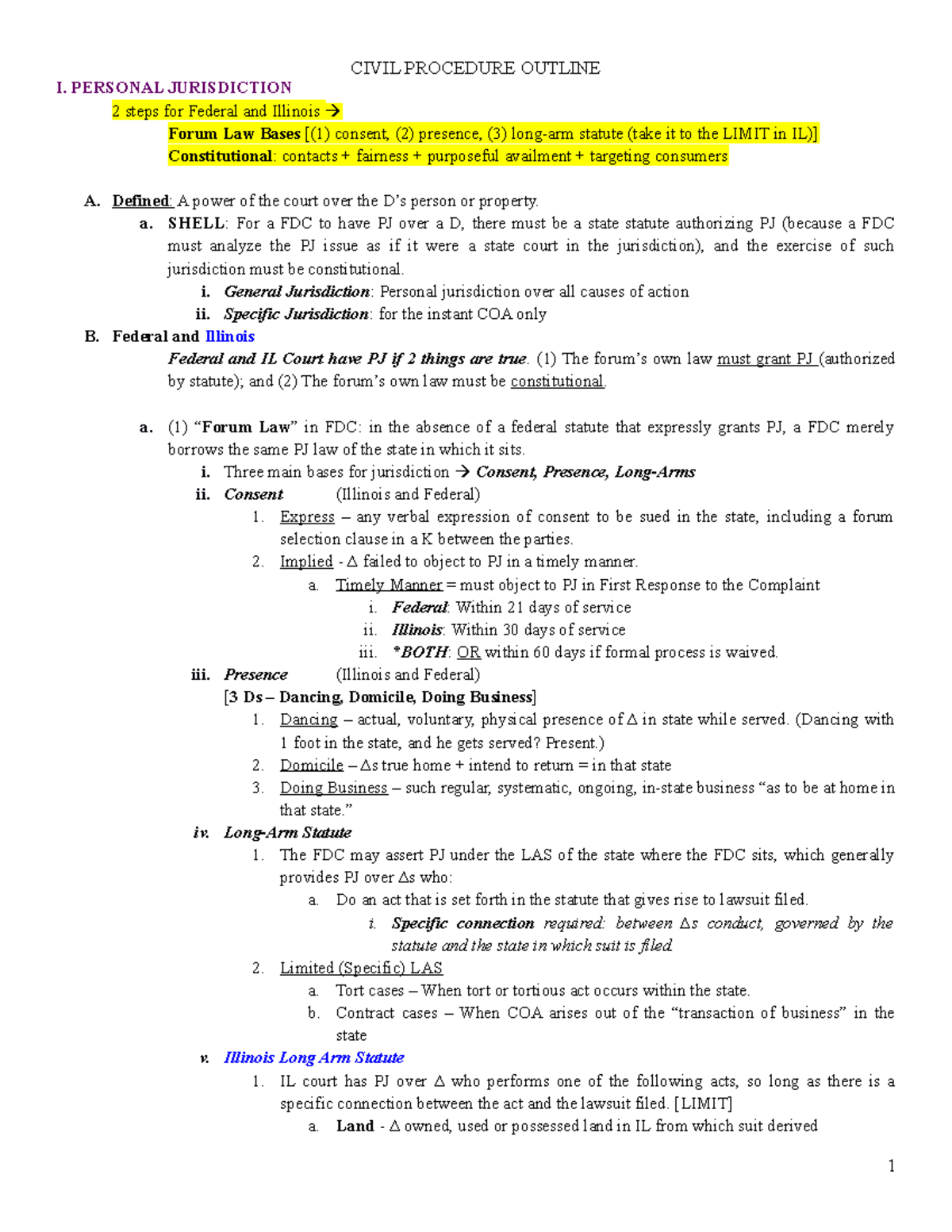 Civ Pro Outline - MK - These notes encompass Civil Procedure (Prof ...