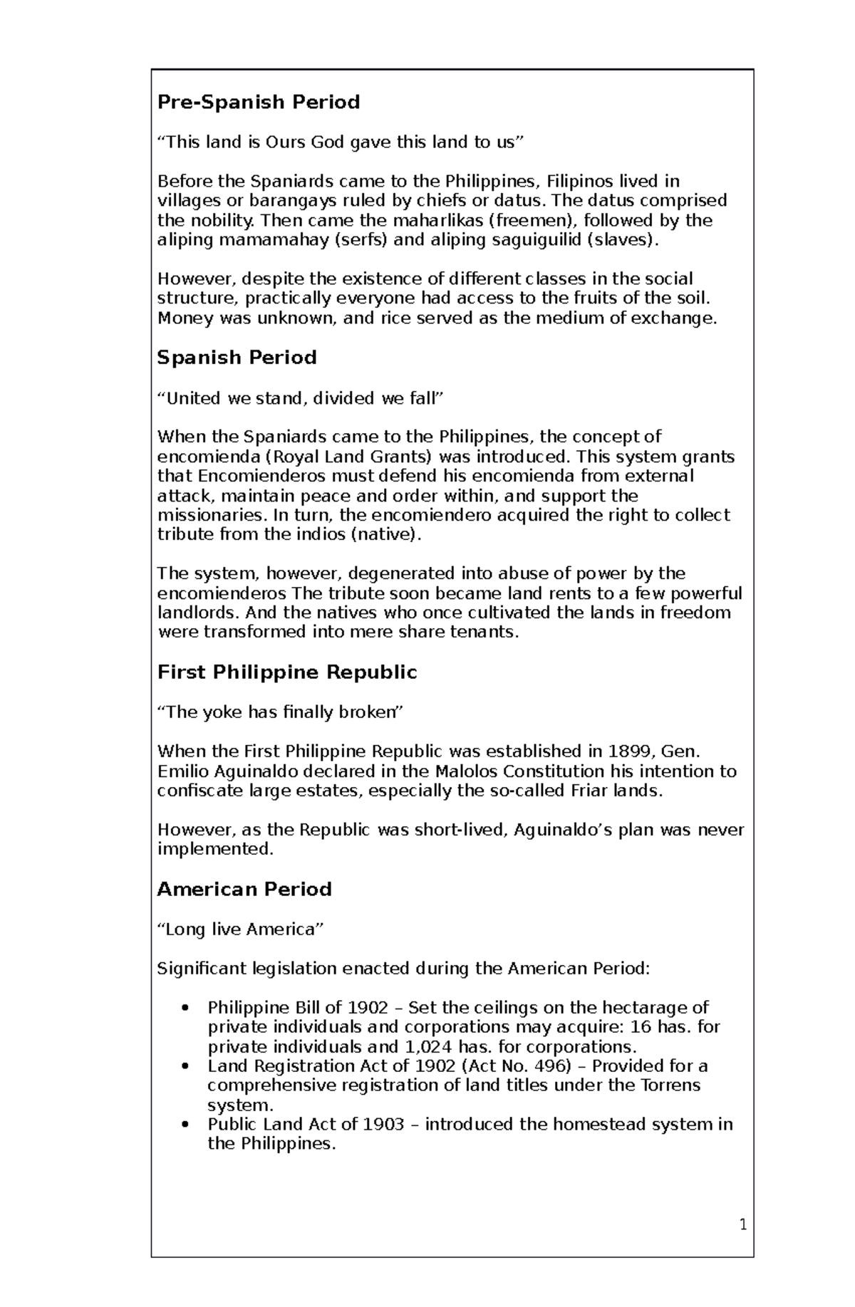 History of CARL - Pre-Spanish Period “This land is Ours God gave this ...