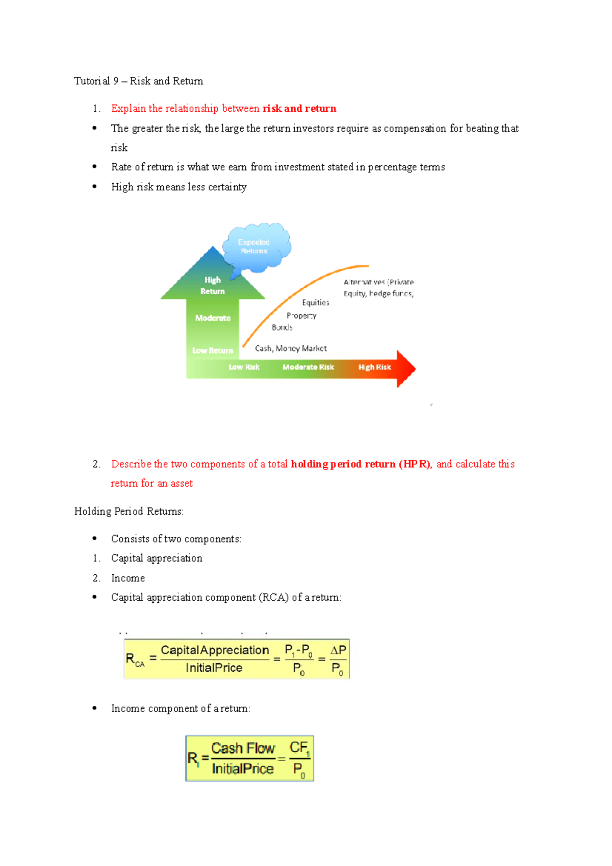 Risk and Return - Explain the relationship between risk and return The ...