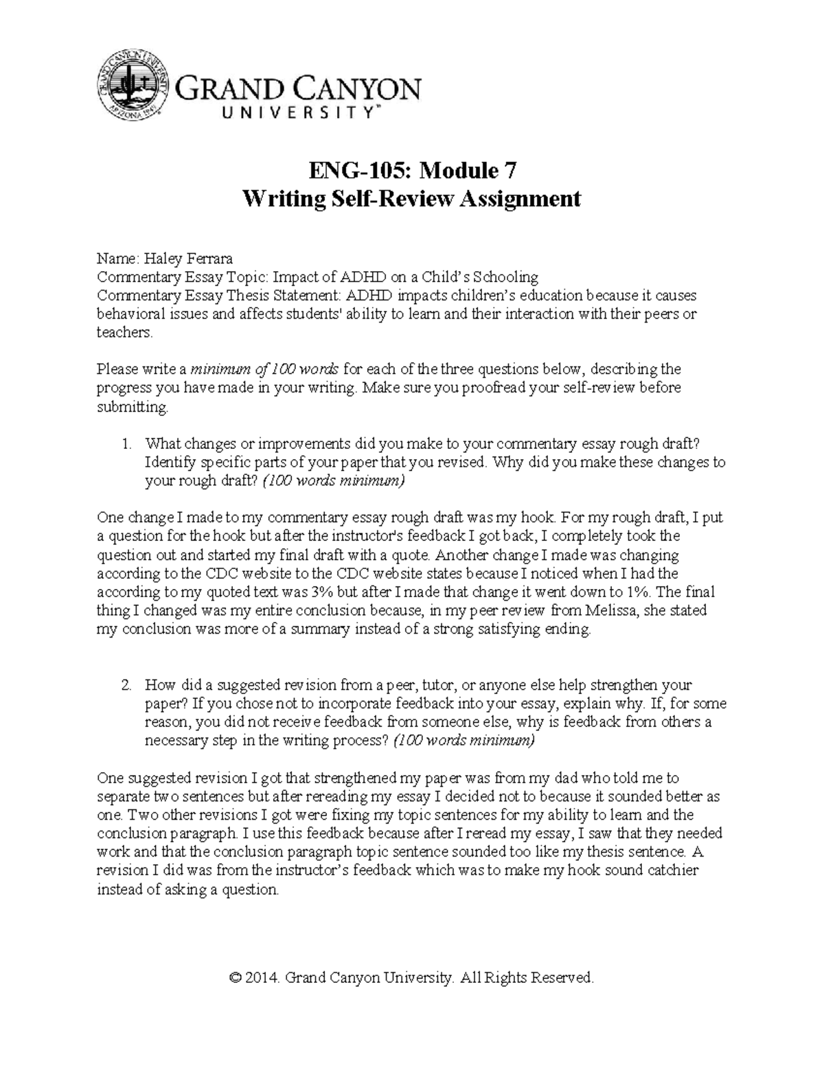 ENG-105-RS-Self Review Assignment (1) 1 - ENG-105: Module 7 Writing ...
