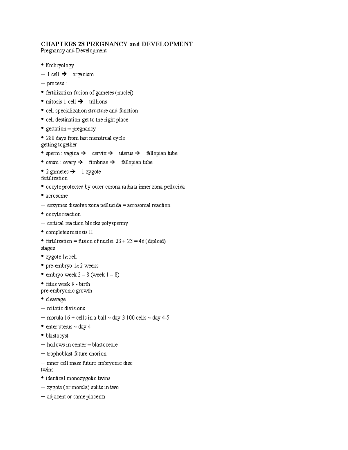 Anat 28 - pregnancy/development anatomy notes - CHAPTERS 28 PREGNANCY ...