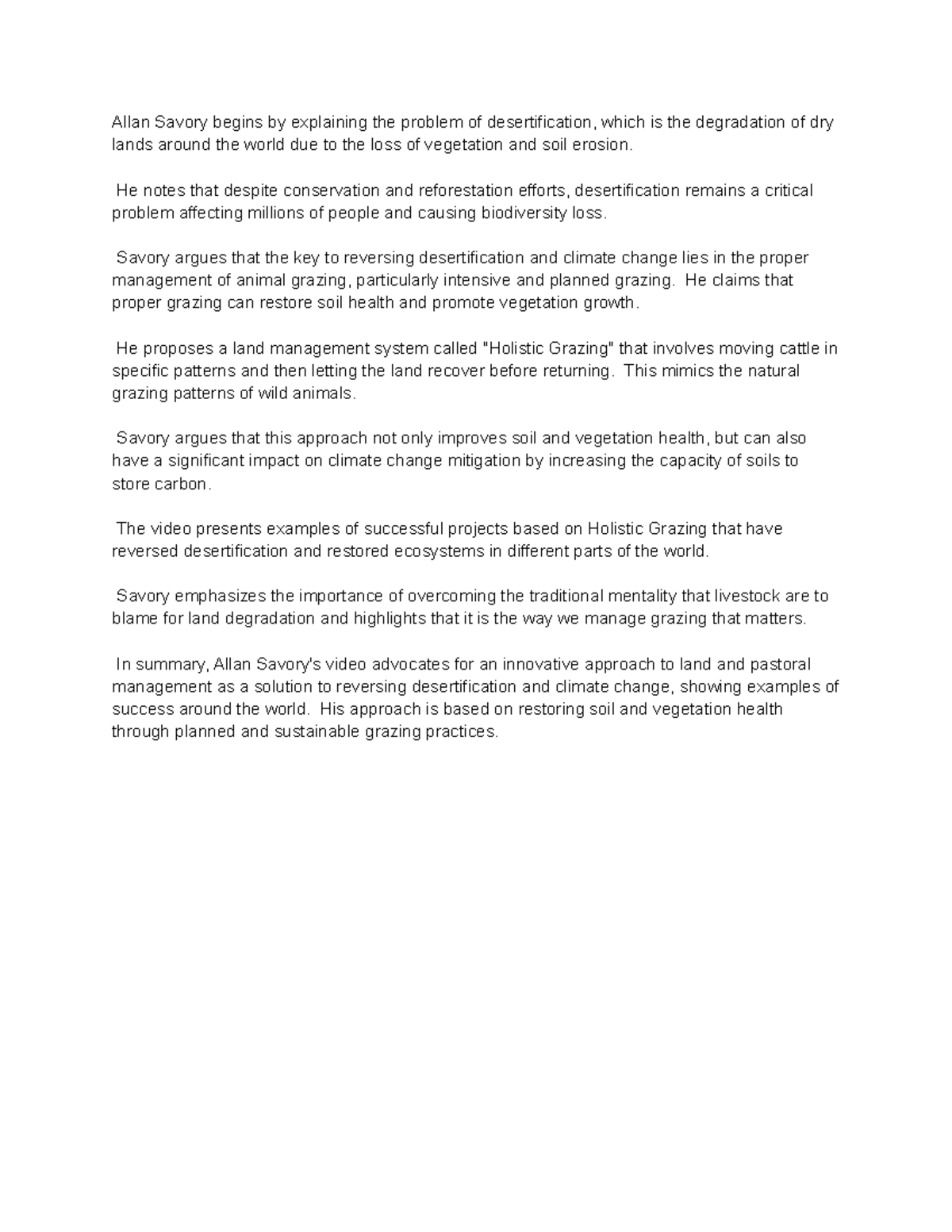 Allan Savory the problem of desertification - Inglés 5 - UAdeC - Studocu