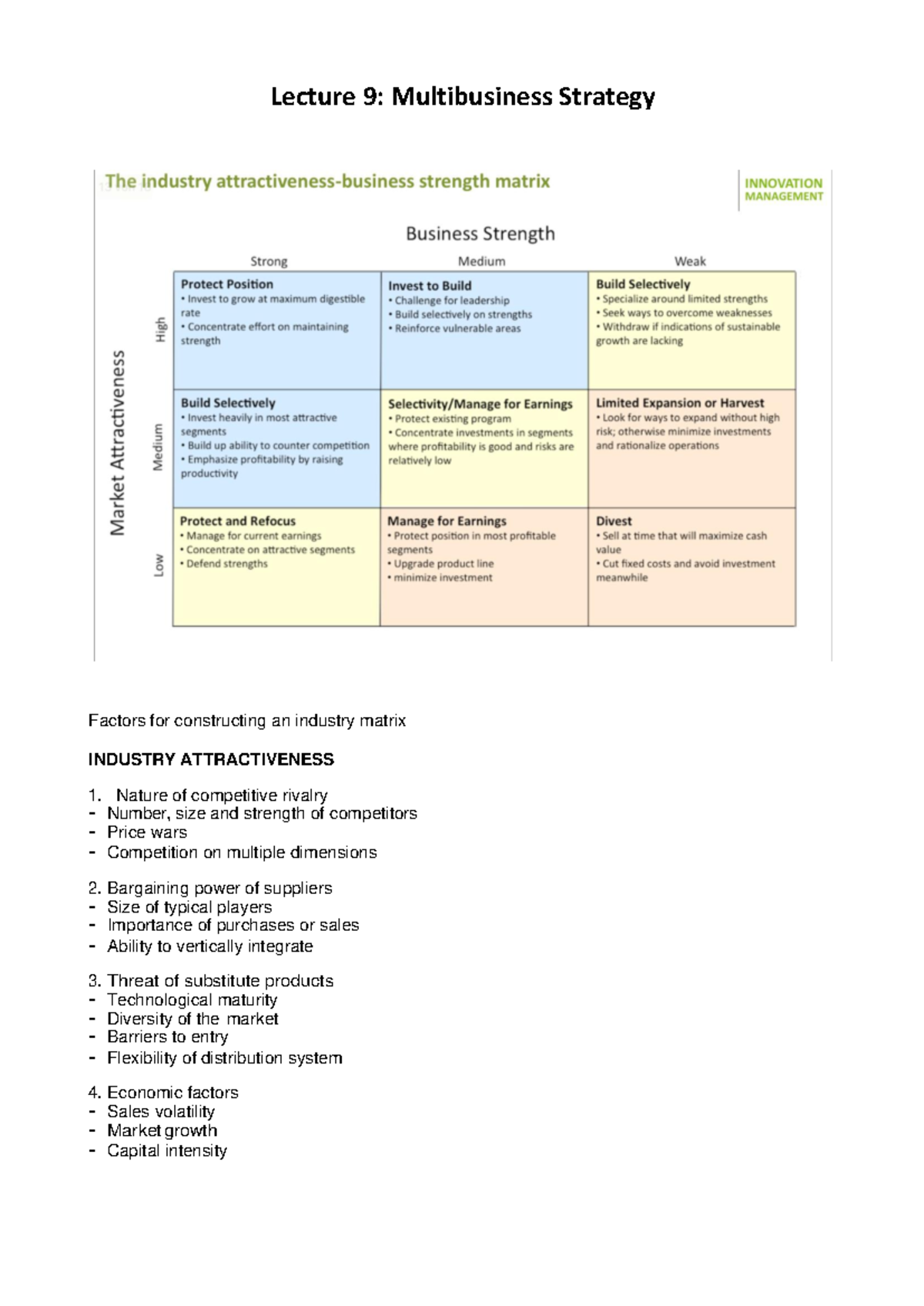 Lecture 9 Multibusiness Strategy - Lecture 9: Multibusiness Strategy ...