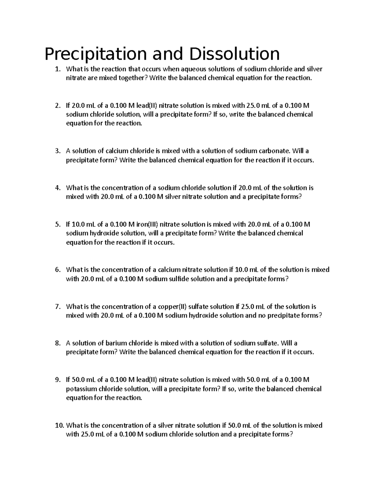 Precipitation and Dissolution - Precipitation and Dissolution What is ...
