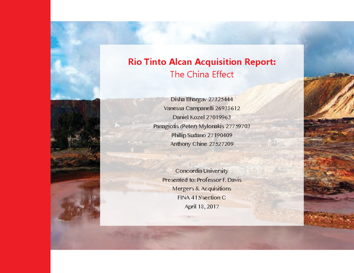 Rio Tinto Alcan Final - Rio Tinto Alcan Acquisition Report: The China ...