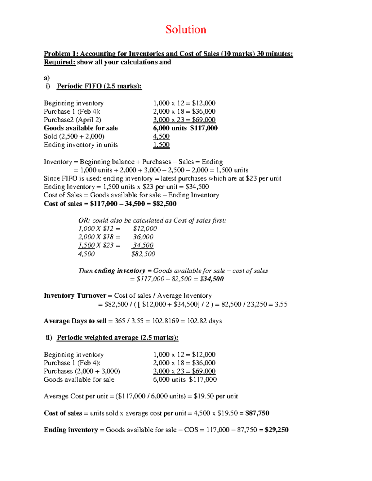 Tutorial #5 - Problems 1, 2 3 Solutions - Problem 1: Accounting for Inventories and Cost of ...