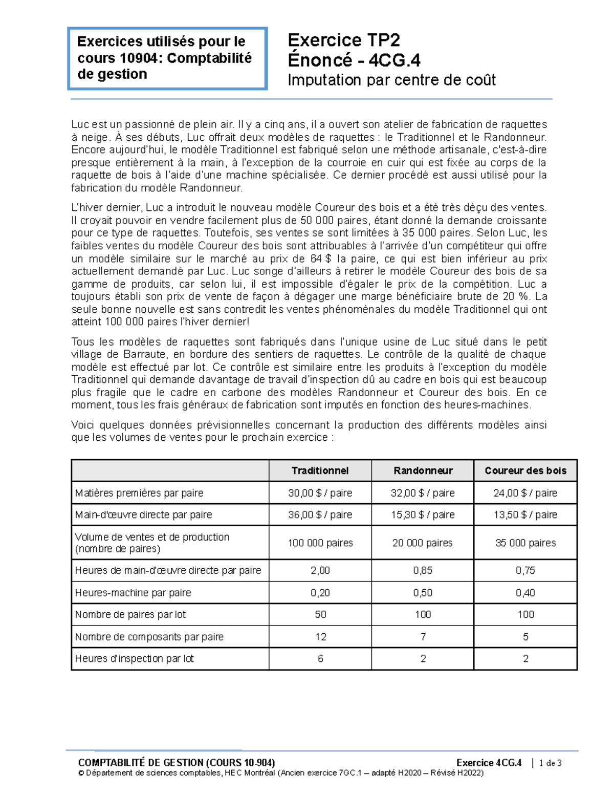 TP2 Exercice 4CG - Exercice TP Énoncé - 4CG. Imputation par centre de coût Exercices utilisés ...