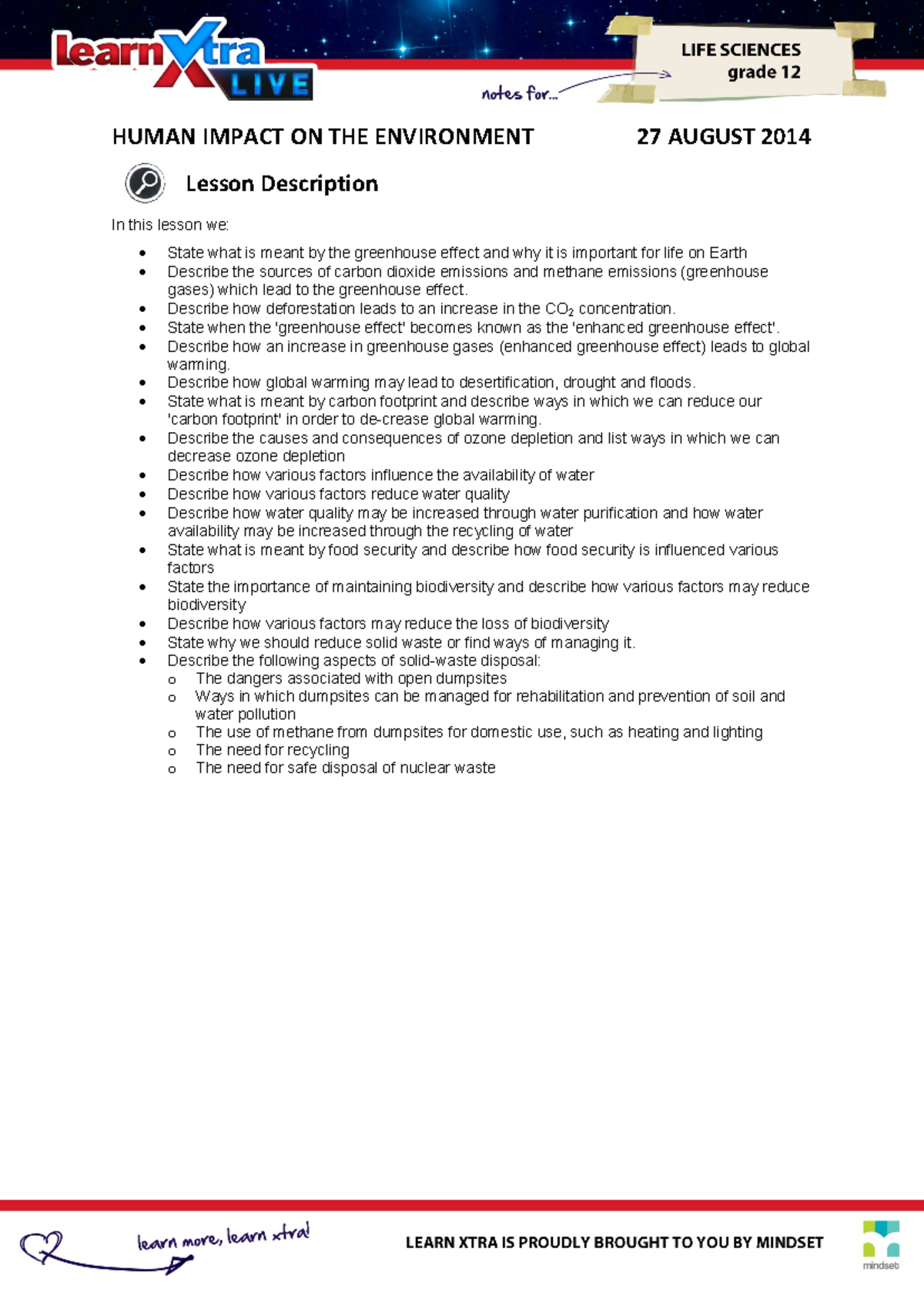 Xkit Human Impact On environment Notes - HUMAN IMPACT ON THE ...