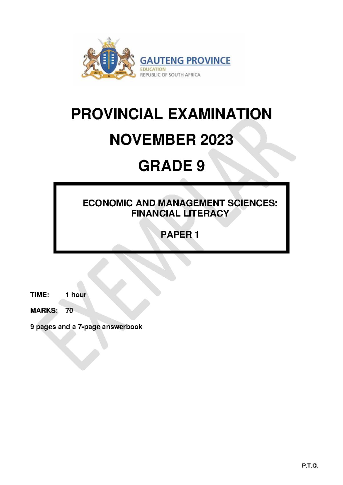 Gr 9 EMS P1 (English) November 2023 Question Paper - PROVINCIAL EXAMINATION NOVEMBER 2023 GRADE ...