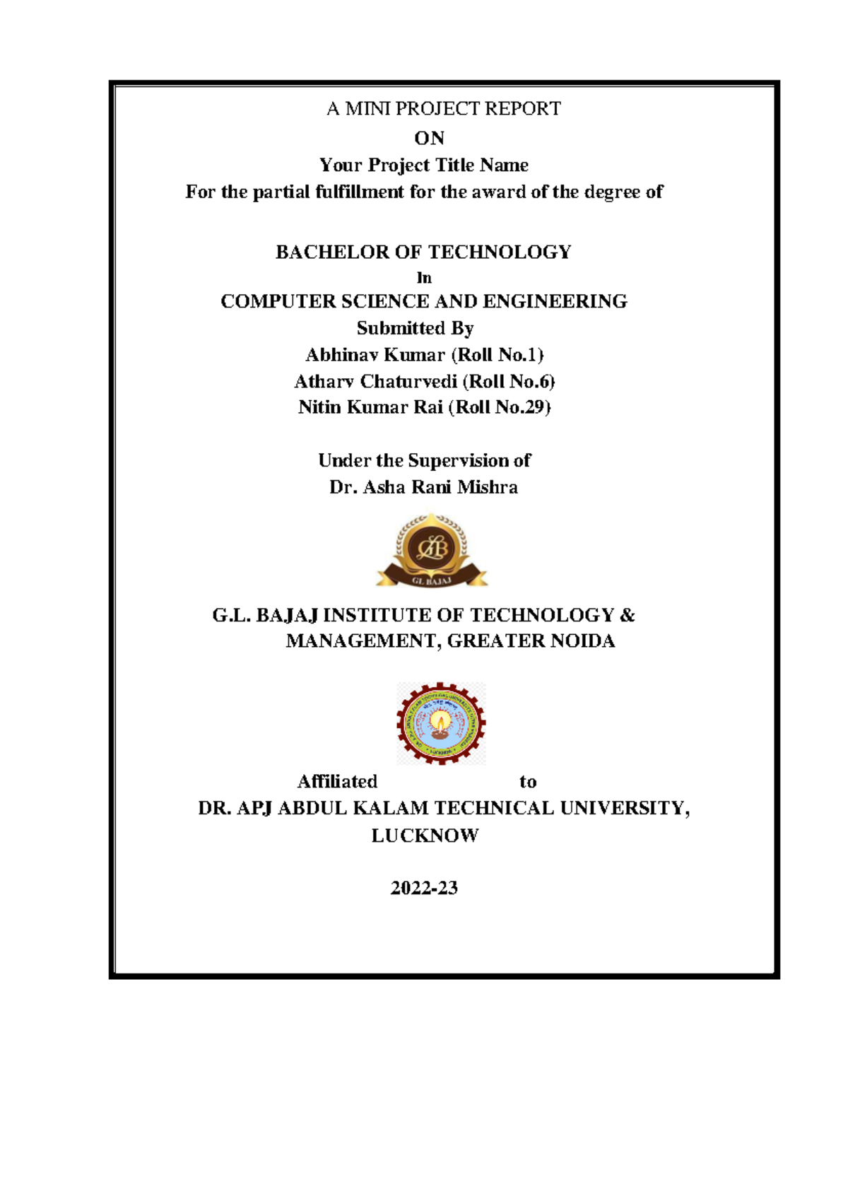 Miniproject - MJH - A MINI PROJECT REPORT ON Your Project Title Name ...