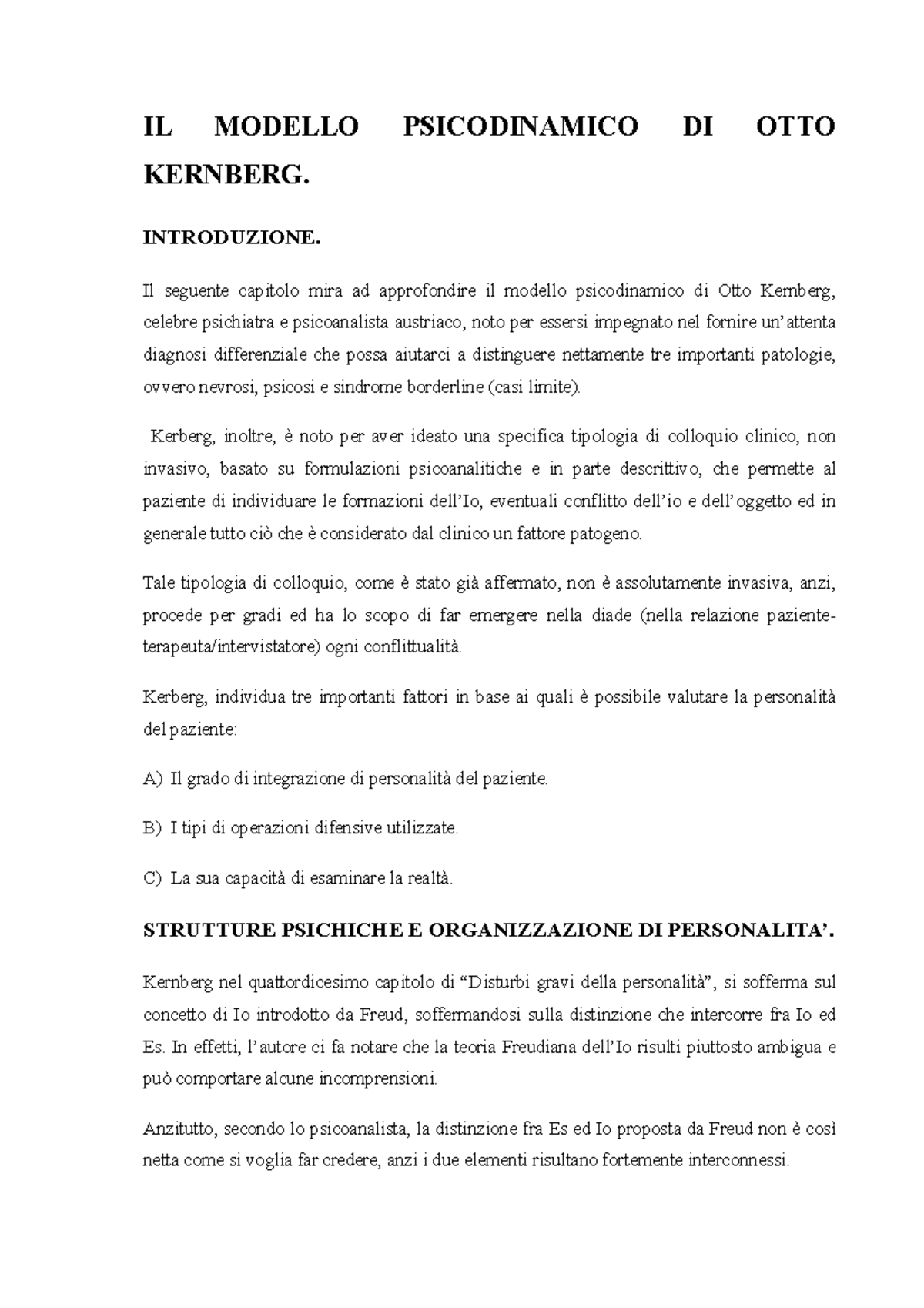 IL Modello Psicodinamico DI OTTO Kernberg - IL MODELLO PSICODINAMICO DI ...
