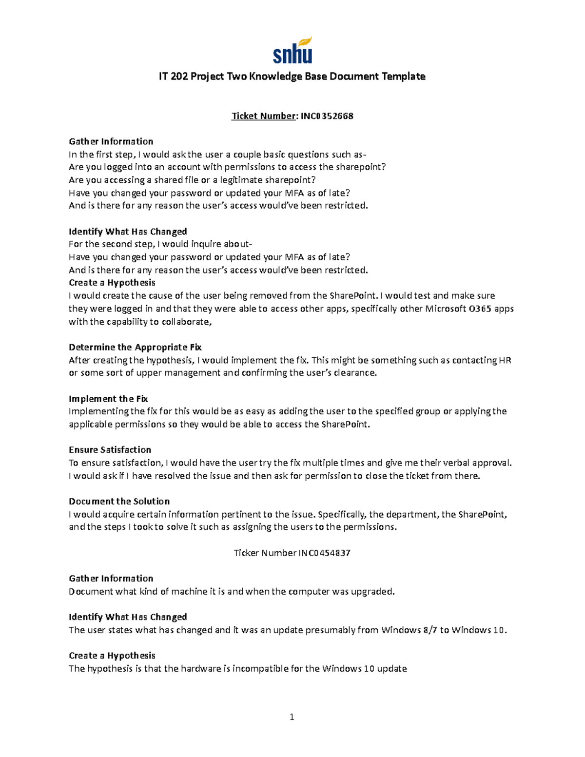 IT 202 Project Two Knowledge Base Document Template - Identify What Has ...