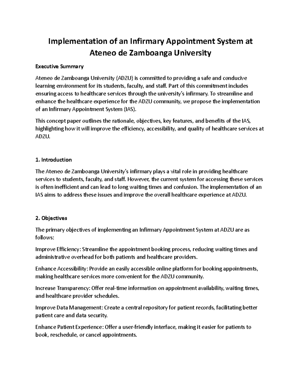Concept paper infirmary - Implementation of an Infirmary Appointment ...