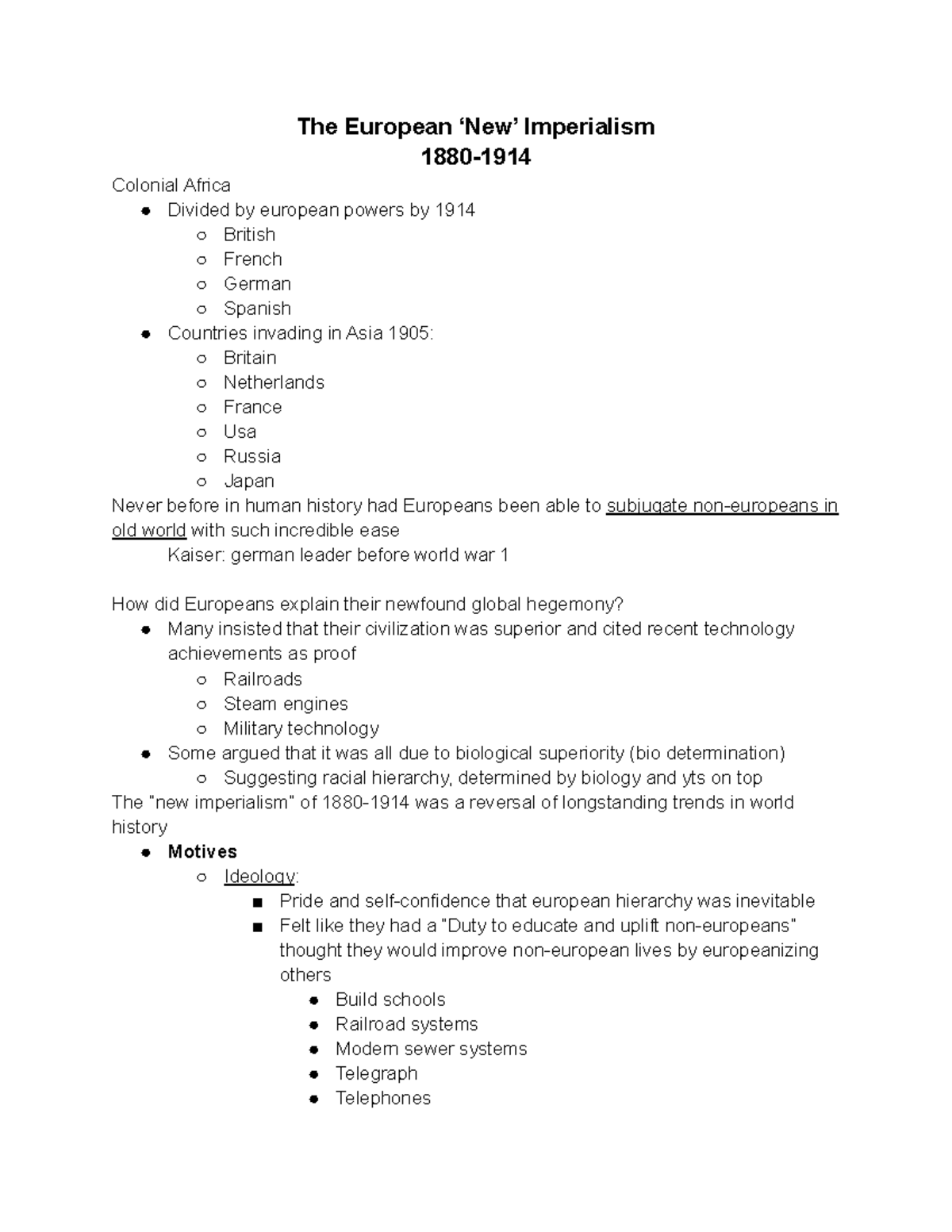 Hist notes pt2 - prof christian davis - The European 8New9 Imperialism ...