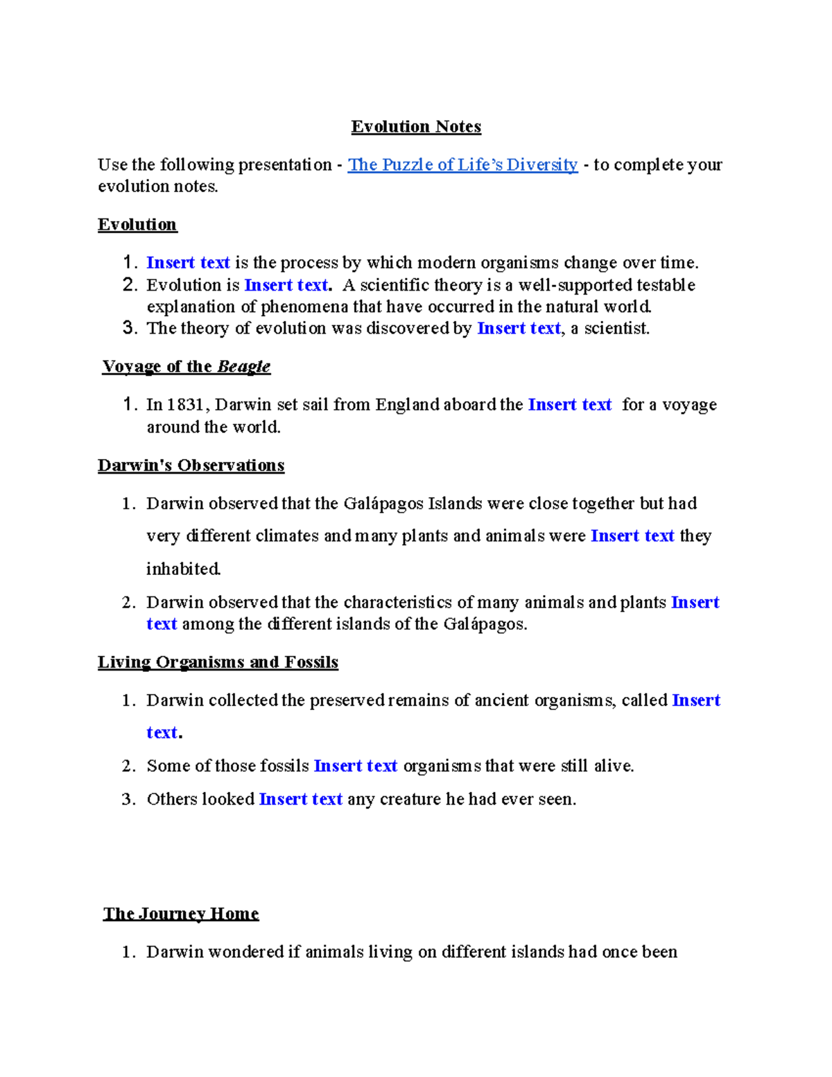 Bio GT U4LS1 Evolution Notes - Evolution Notes Use the following ...