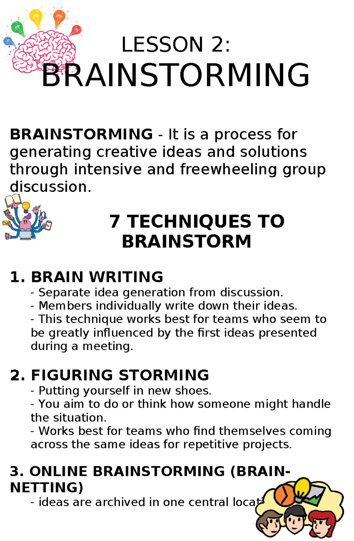 Lesson 2 Brainstorming - LESSON 2: BRAINSTORMING BRAINSTORMING - It is ...