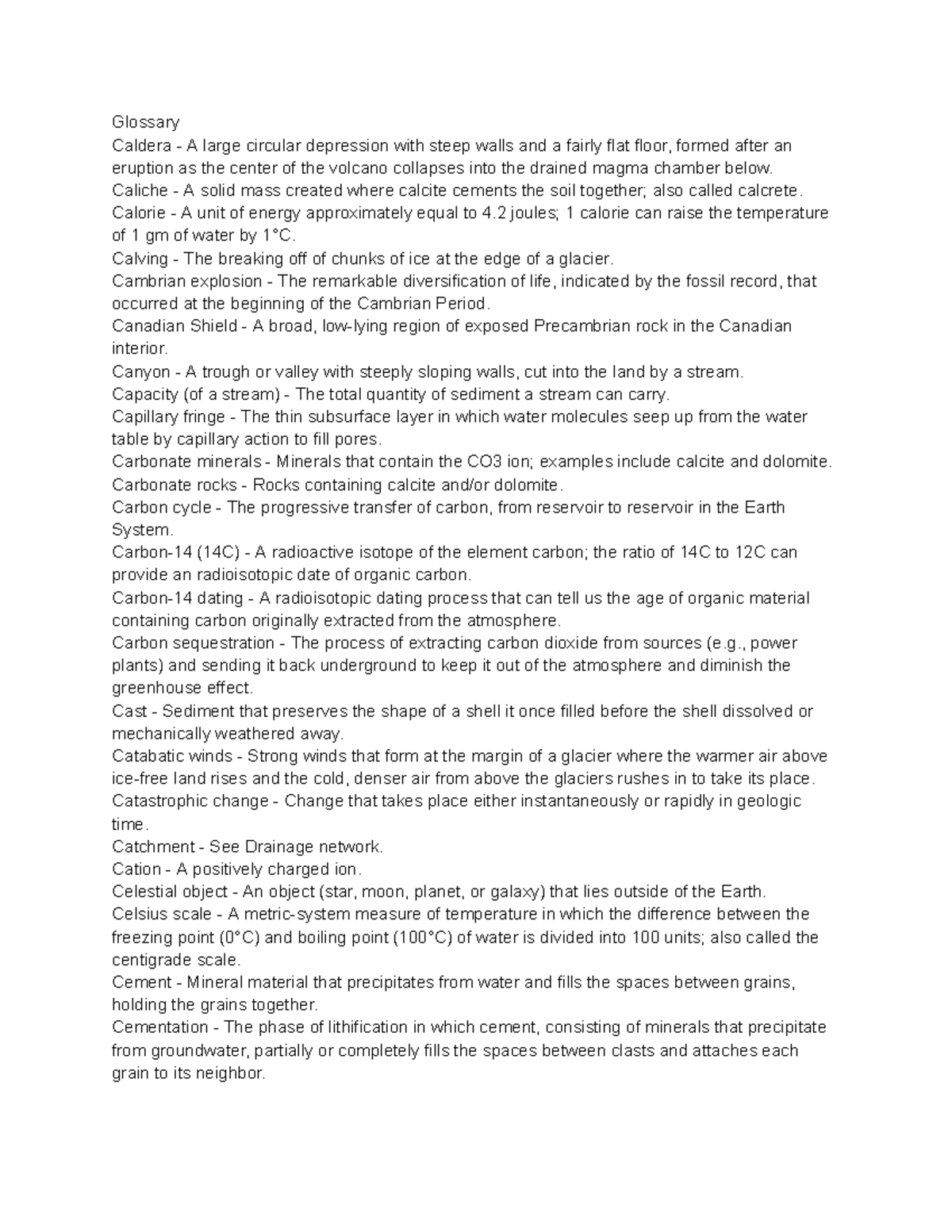 Glossary (C) - Prof Casale - Glossary Caldera - A large circular ...