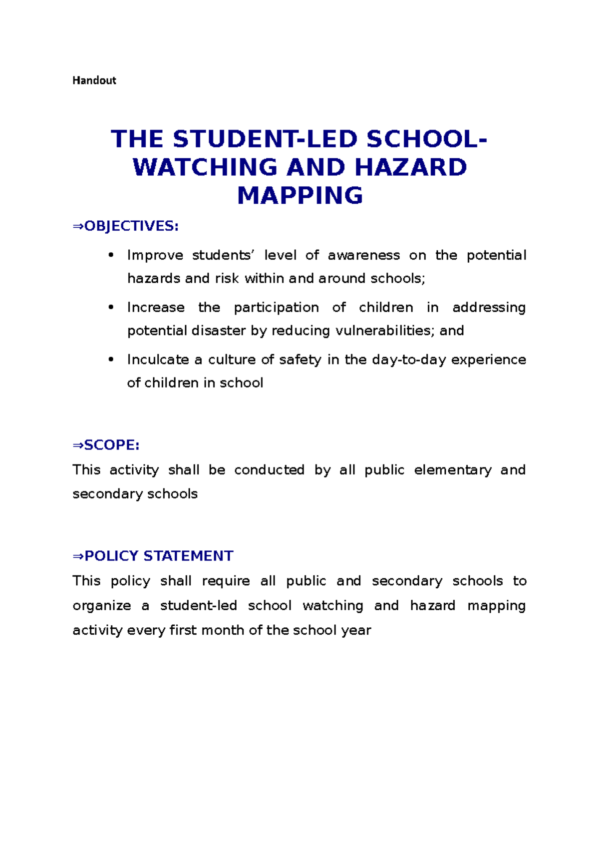 Student Led and Hazard Mapping F - Handout THE STUDENT-LED SCHOOL ...